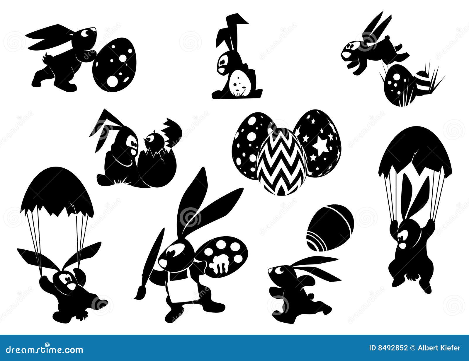 Silhouetted Easter Bunnies in Action Poses Stock Vector - Illustration ...