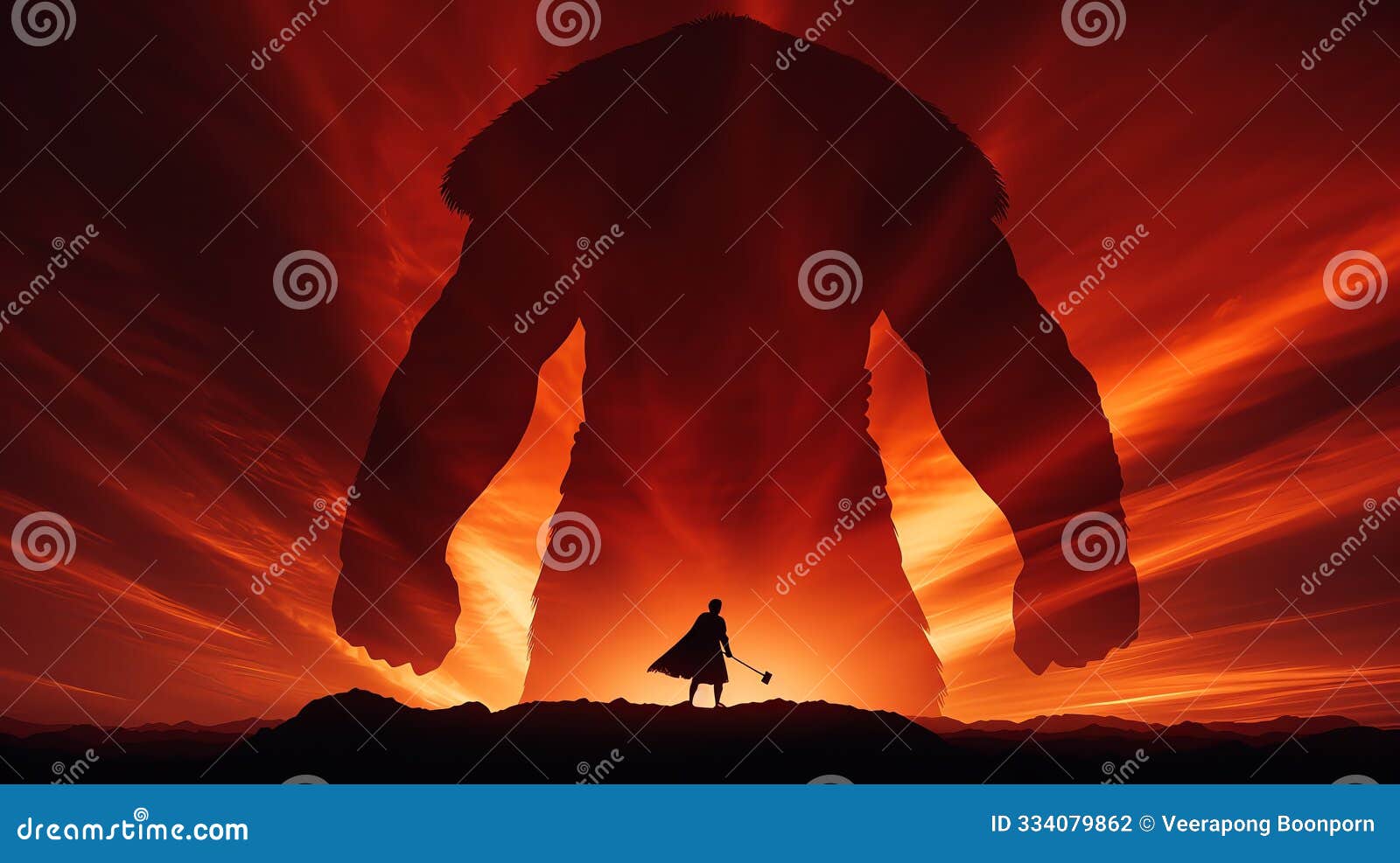 Silhouetted Figure Facing a Giant Imposing Shadow at Sunset, Creating a ...
