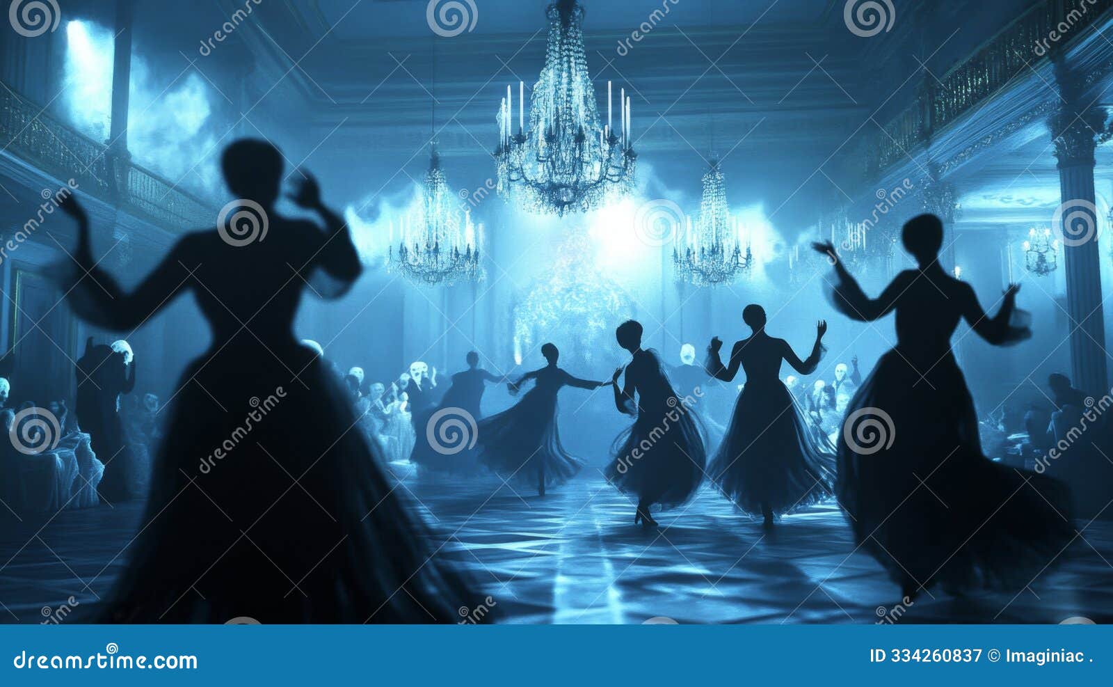 Silhouetted Figures Dancing in a Grand Hall Stock Illustration ...