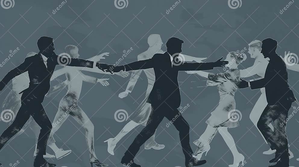 Silhouetted Figures in Motion: Dynamic Interaction and Movement Stock ...