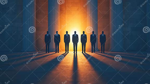 Silhouetted Figures Stand in Formation Against a Vibrant Backdrop ...