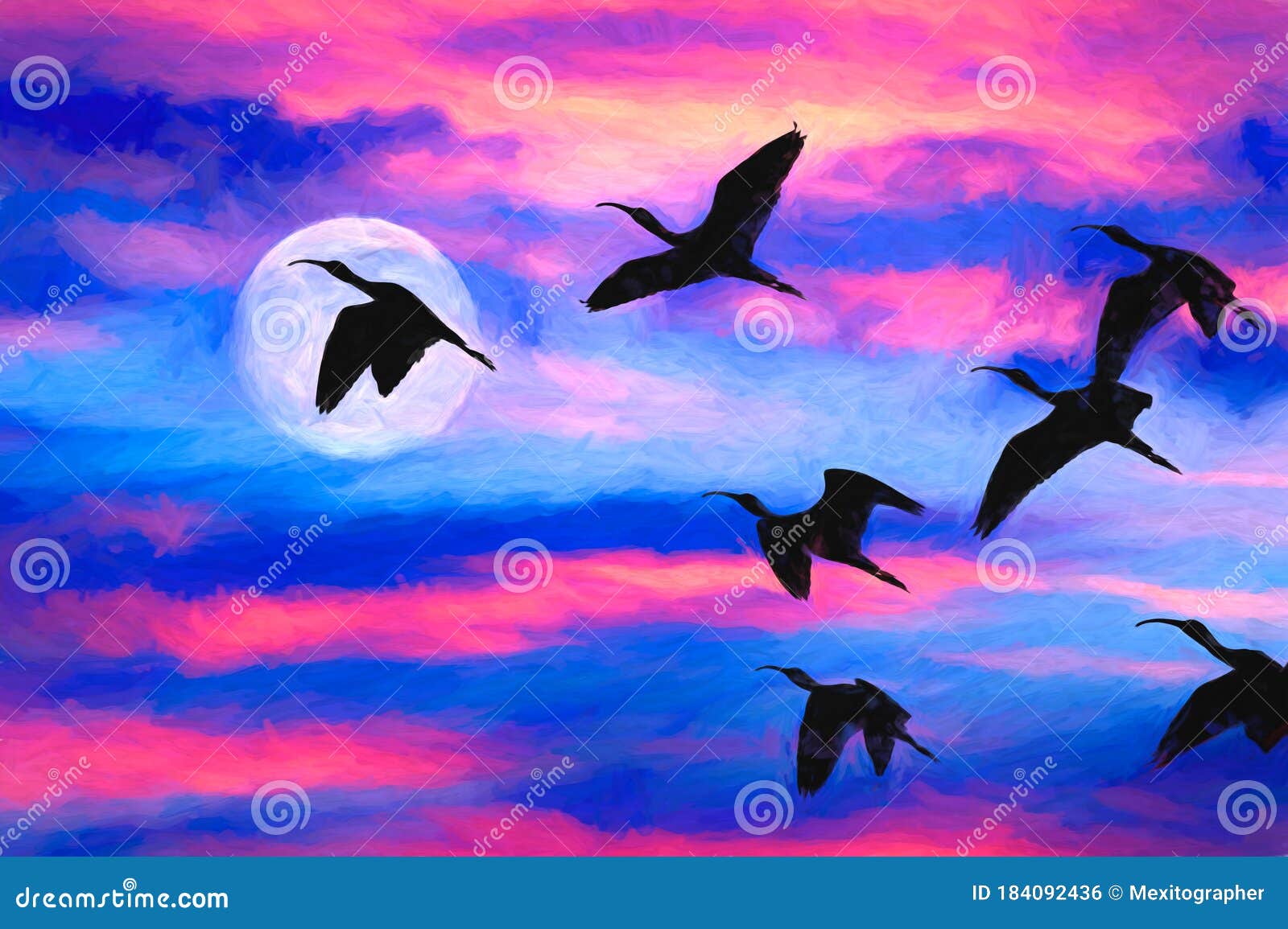 Full Moon Birds stock photo. Image of flight, dramatic - 184092436
