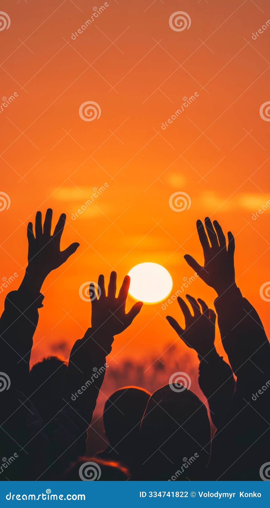 Silhouetted Hands Reaching Towards Sunset Sky, Inspirational Concept ...