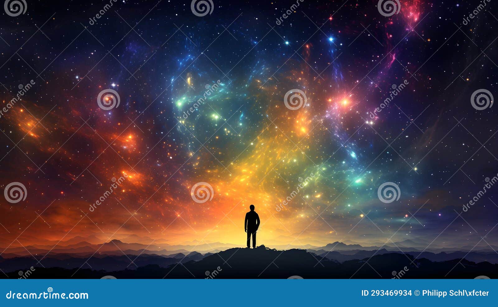 Silhouetted Individual Contemplating Expansive Universe, Symbolizing ...