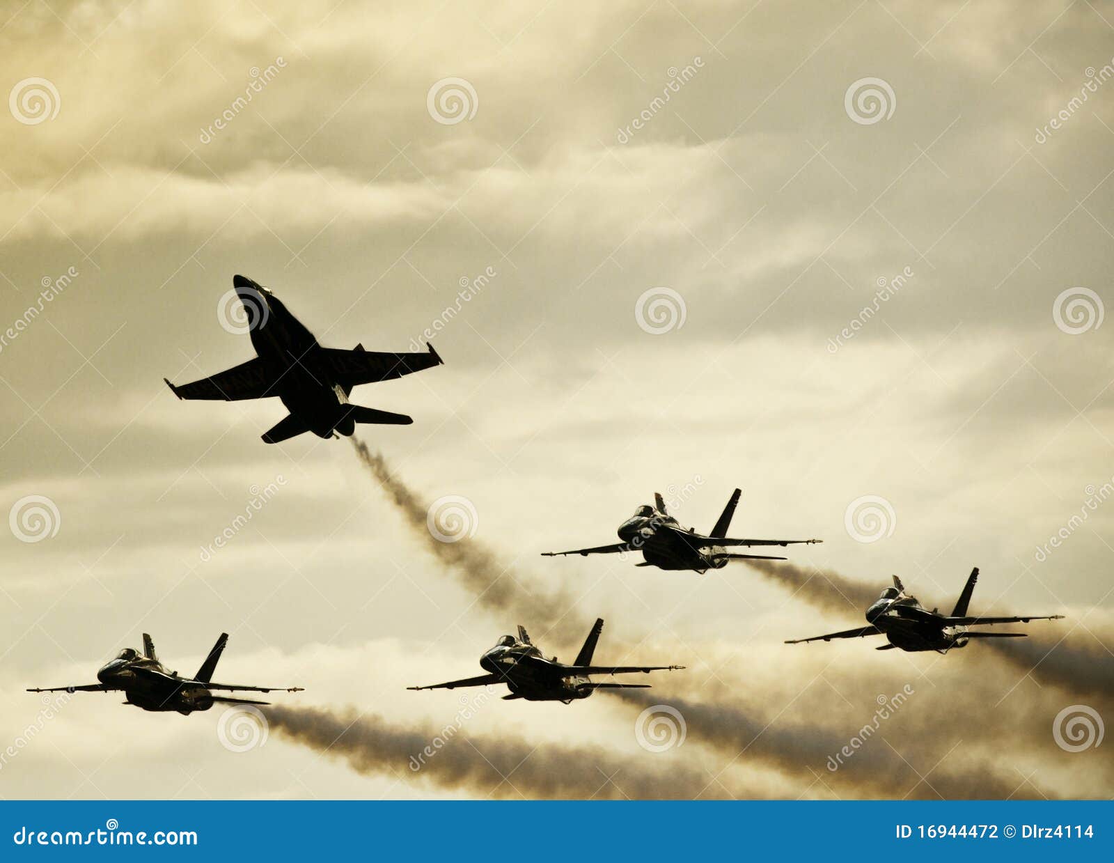 Silhouetted Jets Splitting Off Stock Photo - Image of danger ...