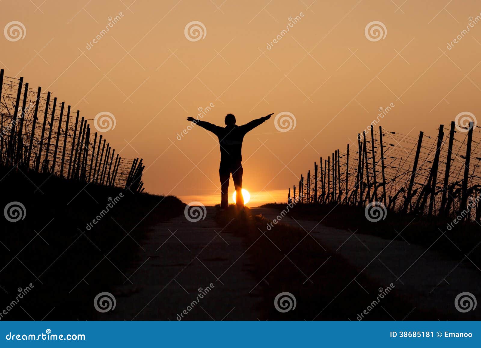 Silhouetted Man Standing in Sunset Stock Image - Image of evening ...