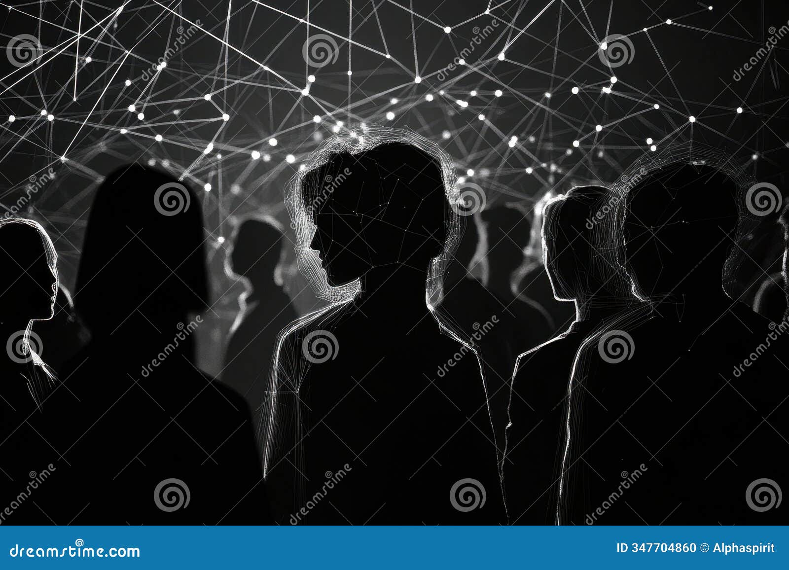 Silhouetted People Sharing Data through Network Connections Stock ...