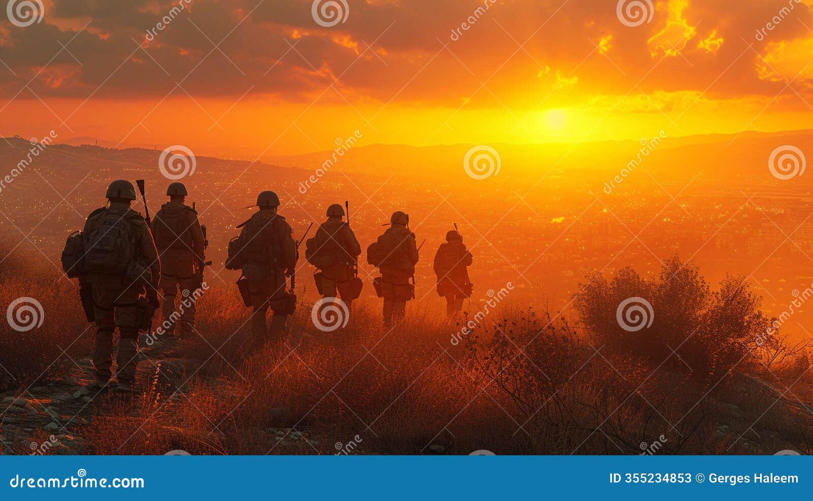 Silhouetted Soldiers Marching at Sunset, Symbolizing Courage and ...