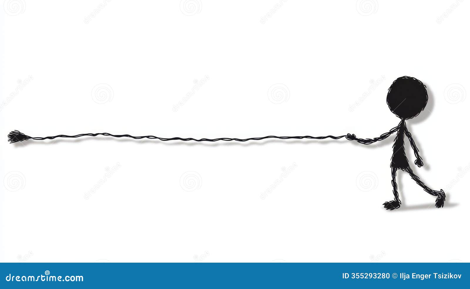 Silhouetted Stick Figure Walking and Pulling an Interminable Line on a ...