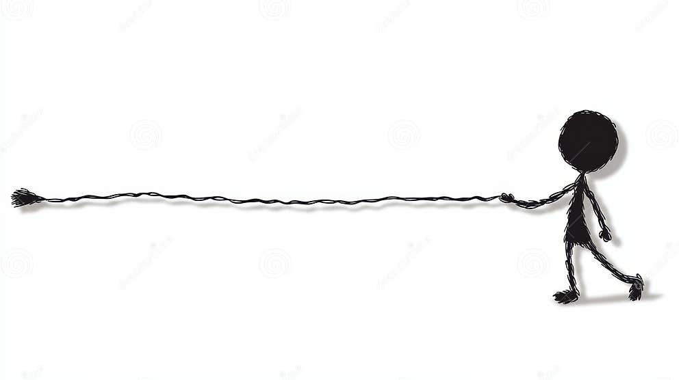 Silhouetted Stick Figure Walking and Pulling an Interminable Line on a ...
