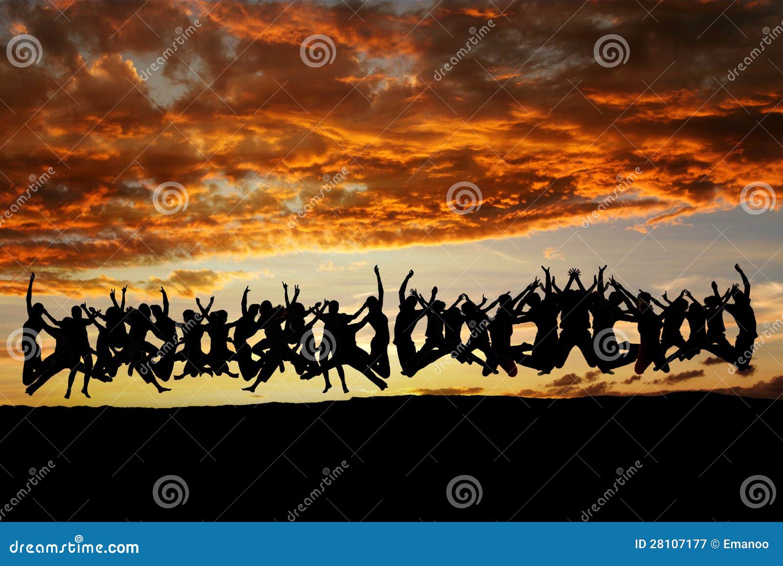 Silhouetted Teens Jumping in Sunset Stock Image - Image of huge ...