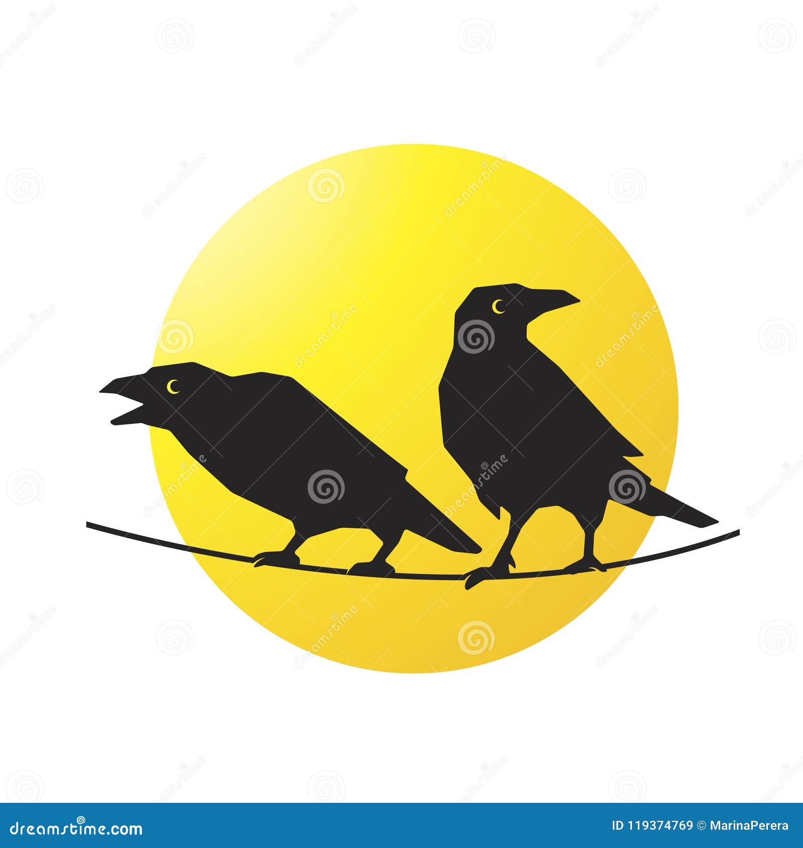 Silhouetted Two Crows Over Yellow Circle Stock Vector - Illustration of ...