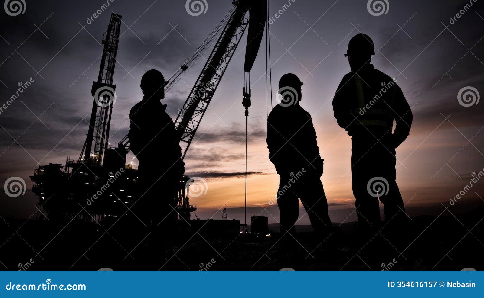 Silhouetted Workers at an Oil Rig during Sunset Stock Image - Image of ...