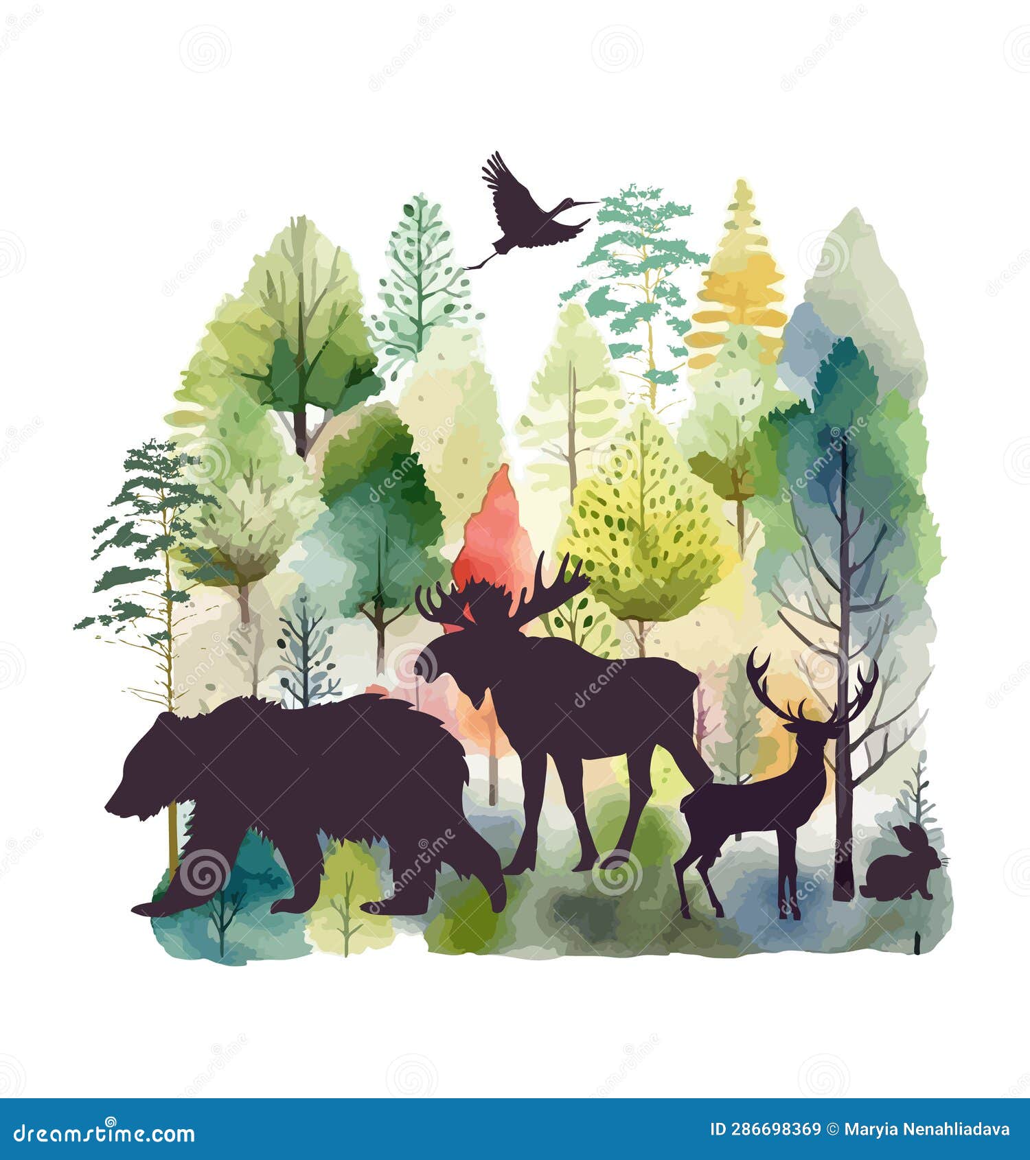 Silhouettes of Animals in the Forest. Vector Illustration Stock Vector ...