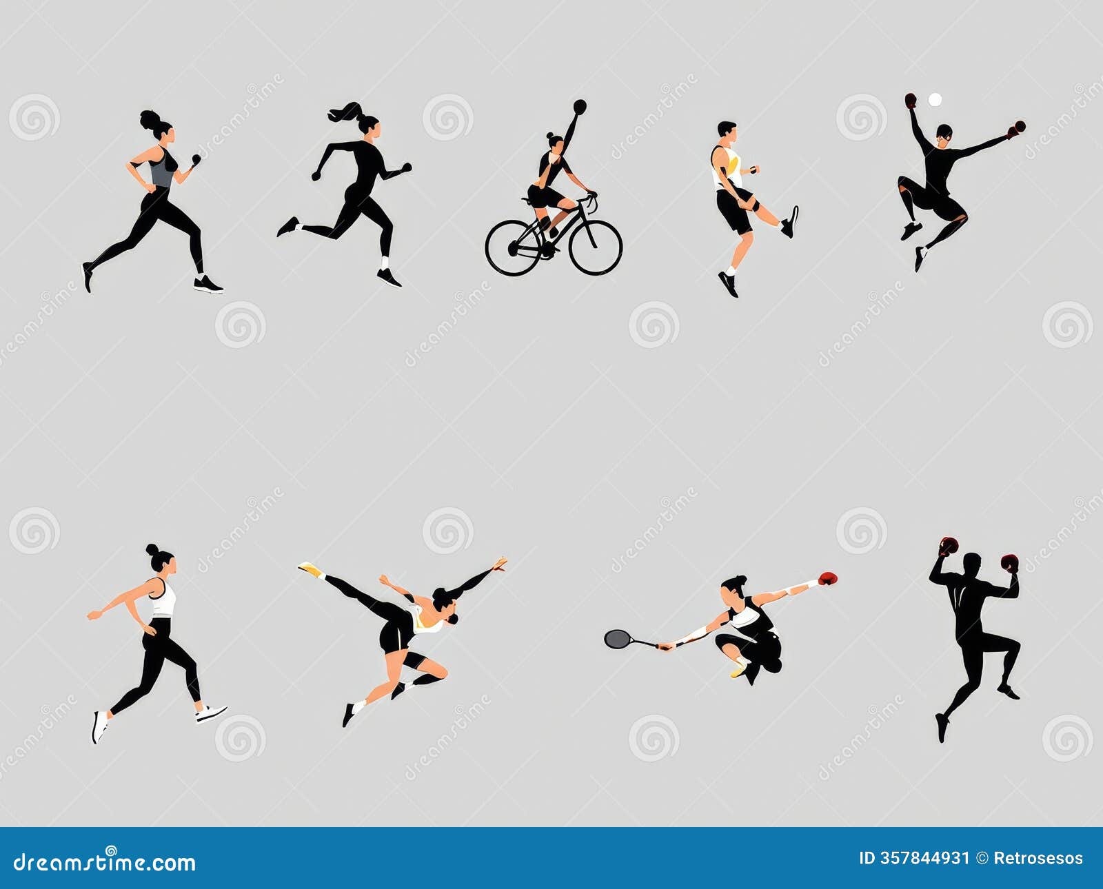 Silhouettes of Athletes in Various Sports Demonstrate Dynamic Movement ...