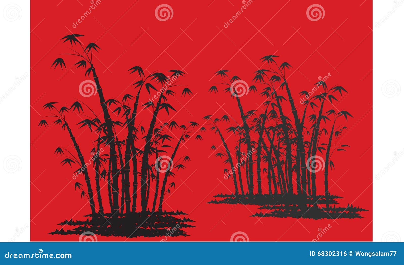 Silhouettes of Bamboo with Red Background Stock Vector - Illustration ...
