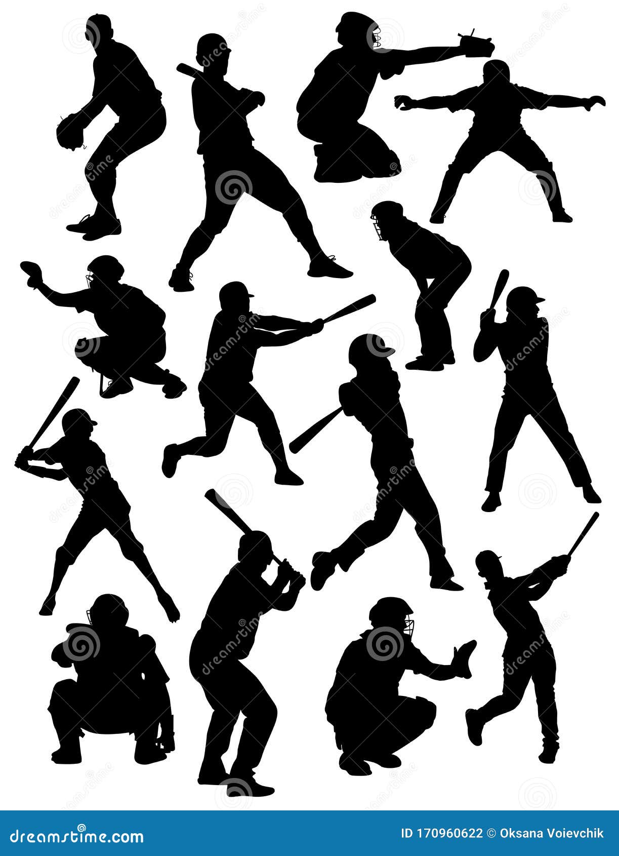 Silhouettes of Baseball Players Vector Stock Vector - Illustration of ...