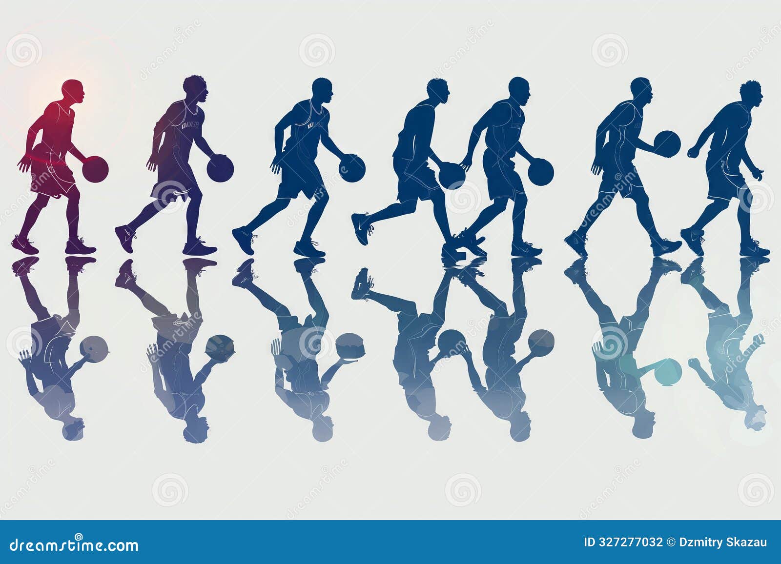 Silhouettes of a Basketball Player in Motion with Reflections Stock ...