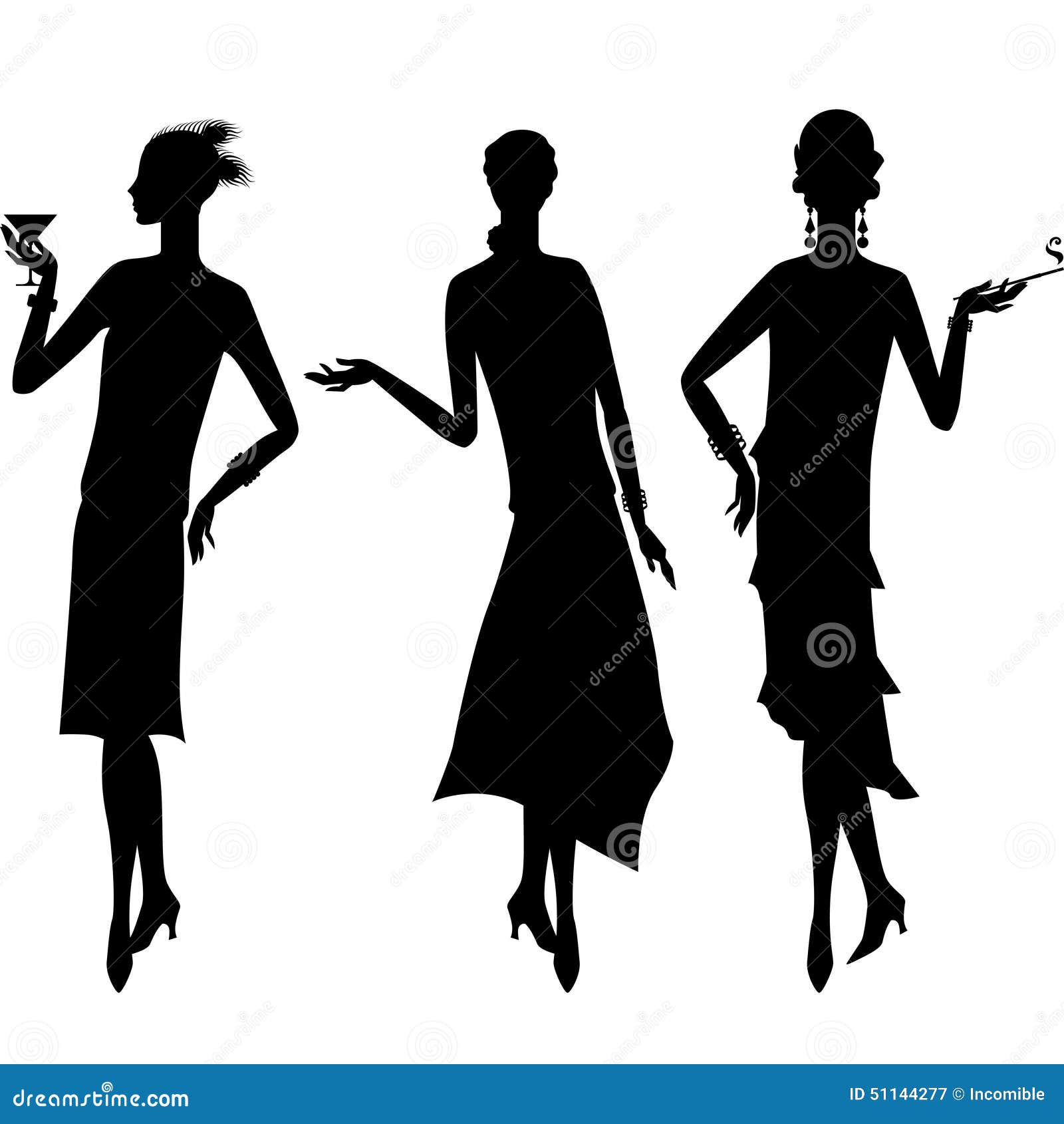 Silhouettes Of Two Men And Two Flapper Girls 20s Style Isolated Vector ...