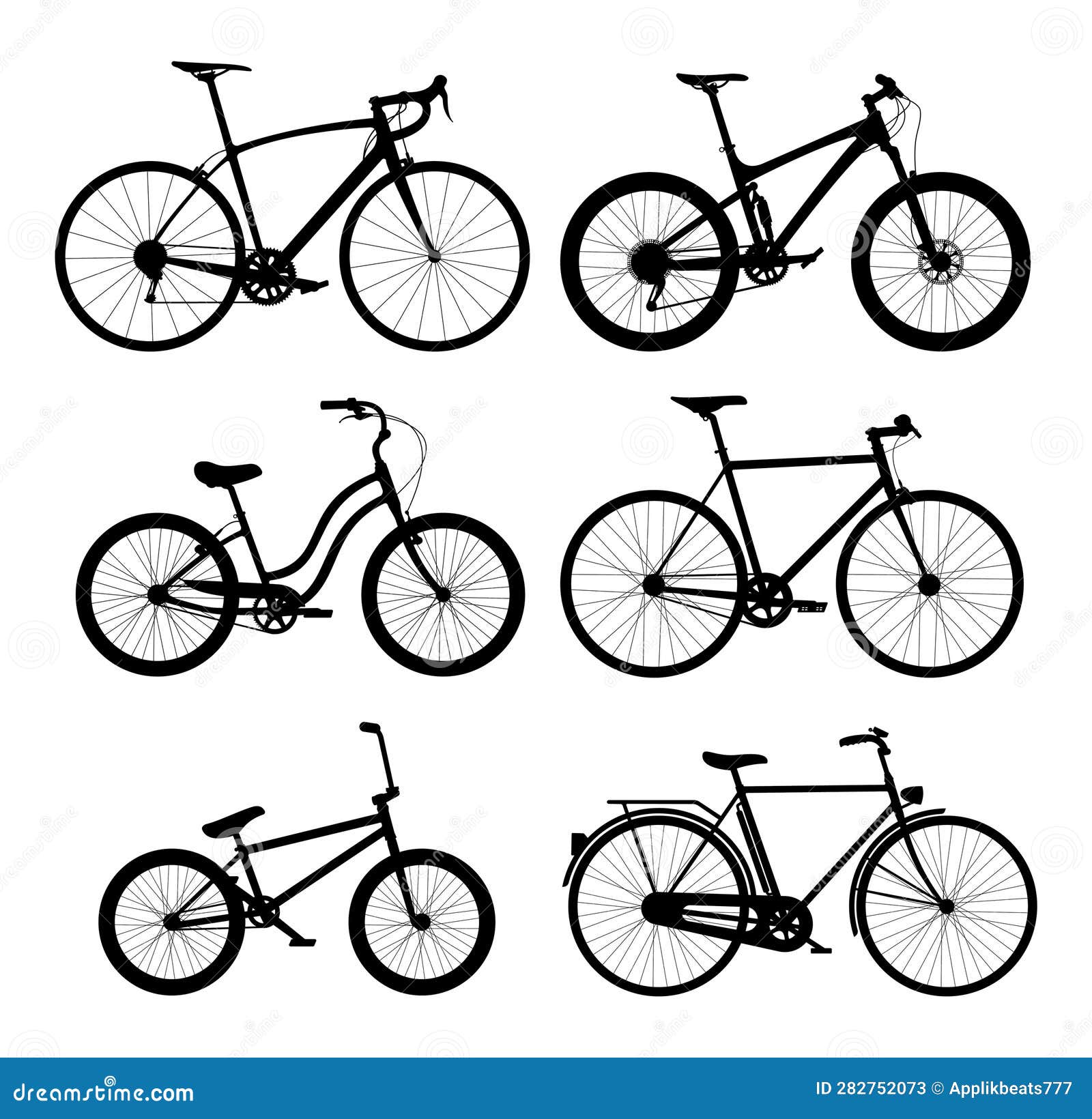 Silhouettes of Bicycles Set Stock Vector - Illustration of wheel ...