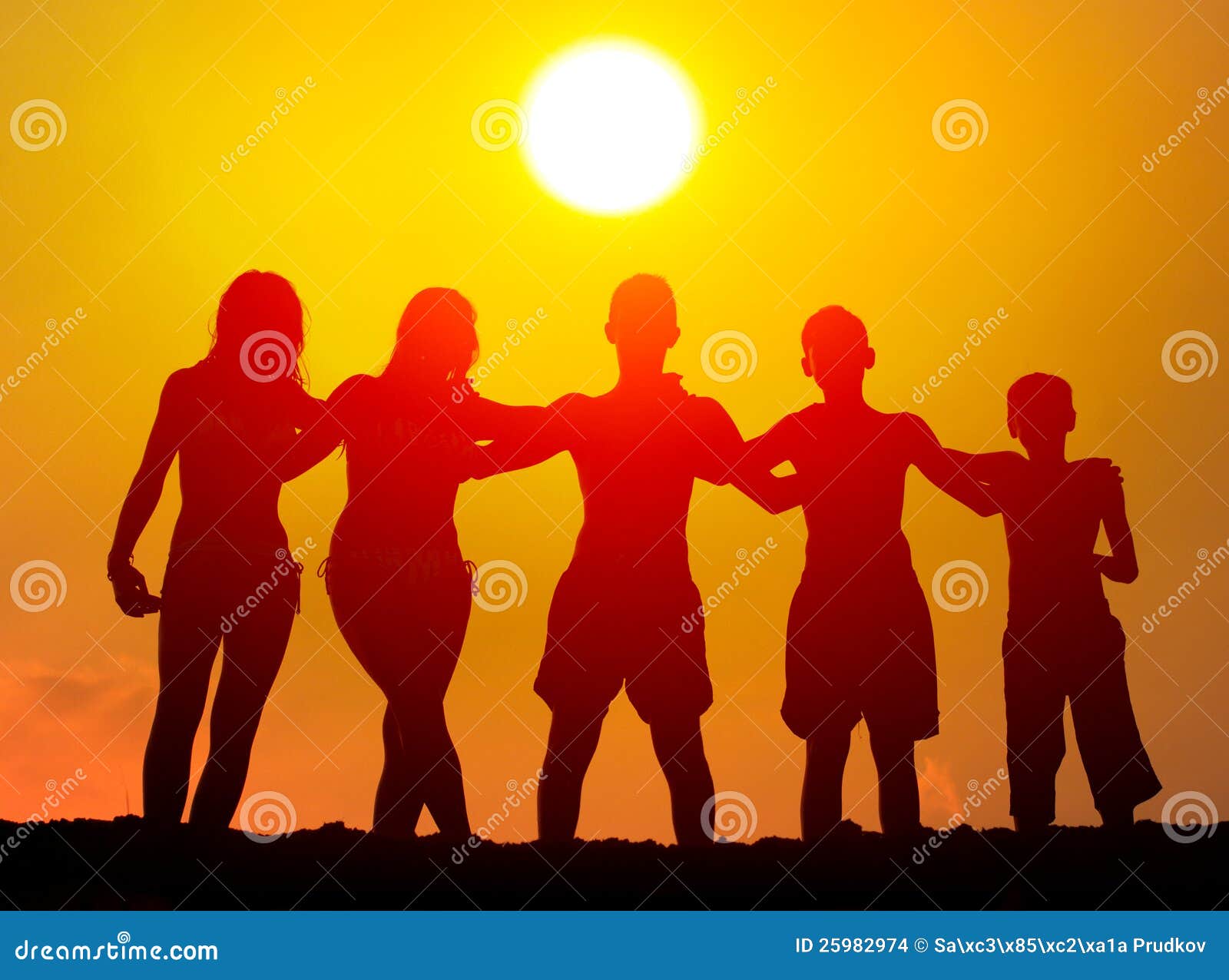Silhouettes of Boys and Girls Hugging on the Beach Stock Photo - Image ...