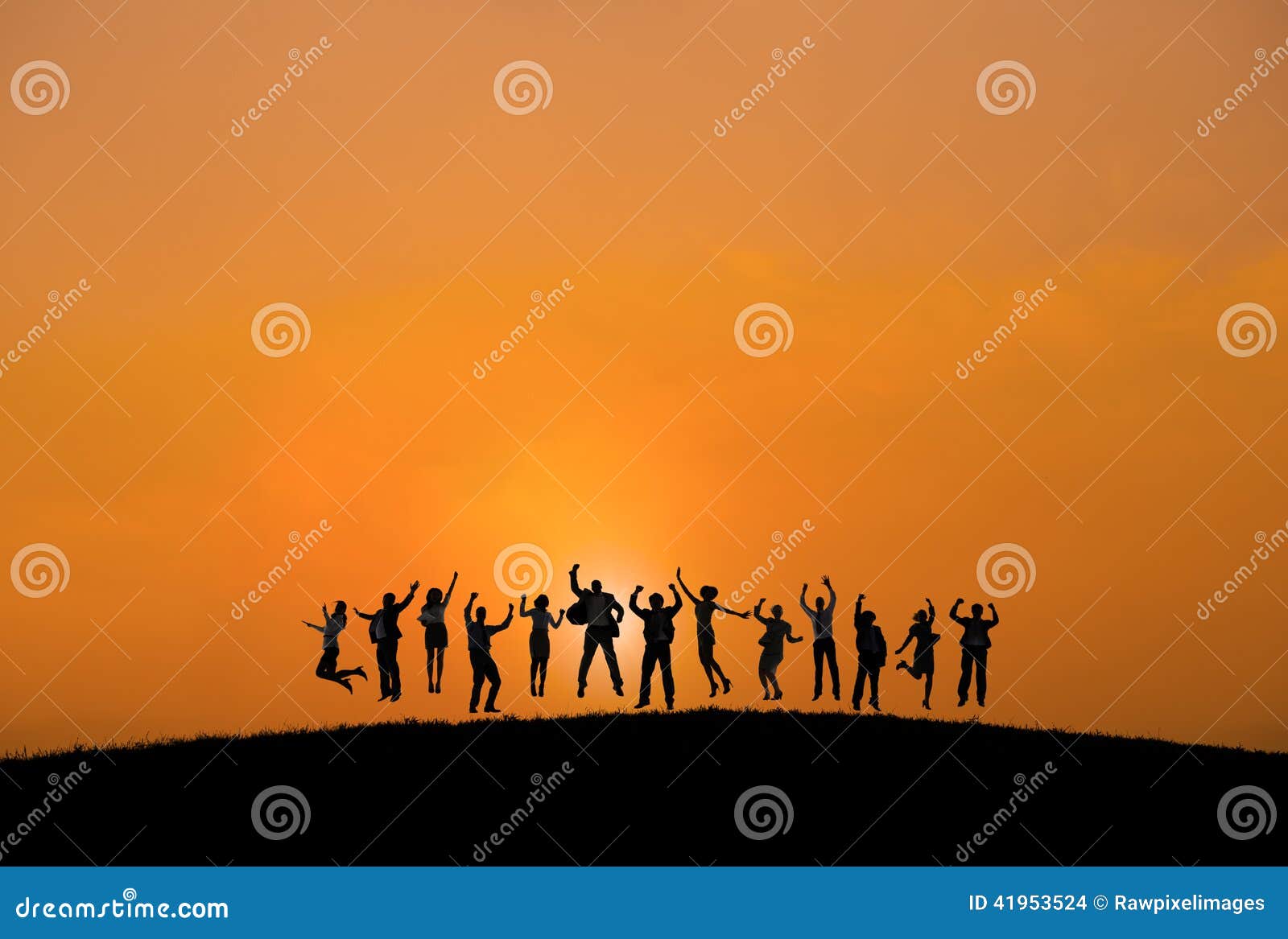 Silhouettes of Business People with Arms Raised Stock Photo - Image of ...