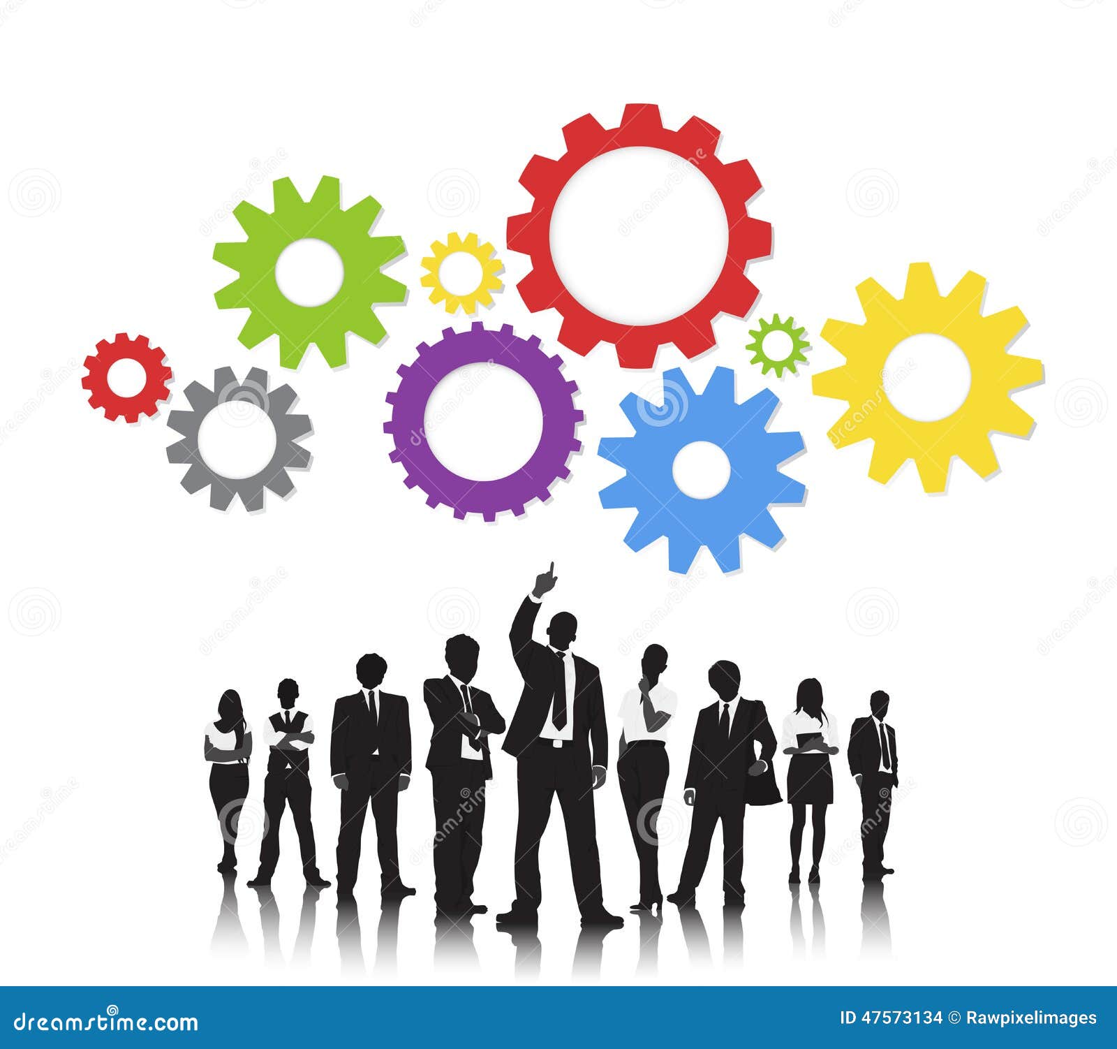 Silhouettes Business People Gears Team Support Concept Stock ...