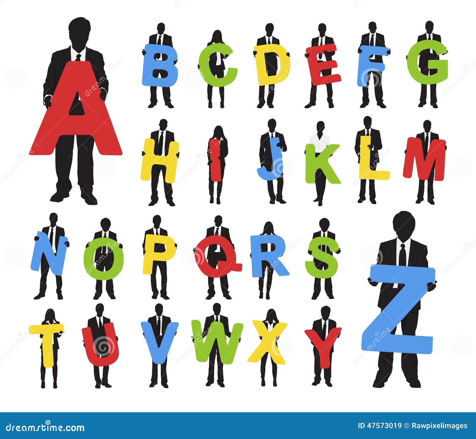 Silhouettes of Business People Holding Alphabet Texts Concept Stock ...