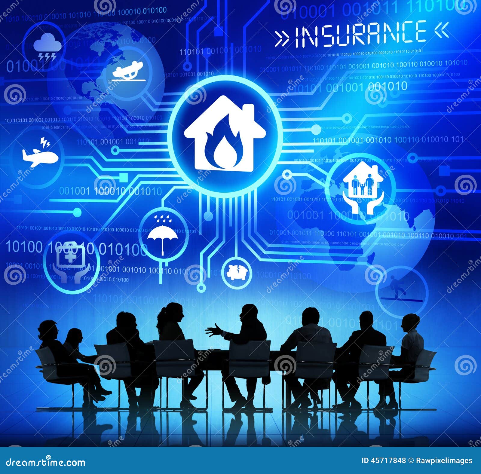 Silhouettes of Business People and Insurance Concepts Stock Photo ...