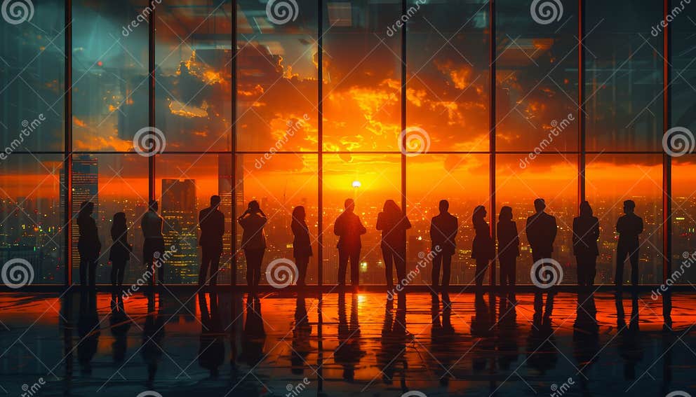Silhouettes Of Business People In Large Office Group Of Business