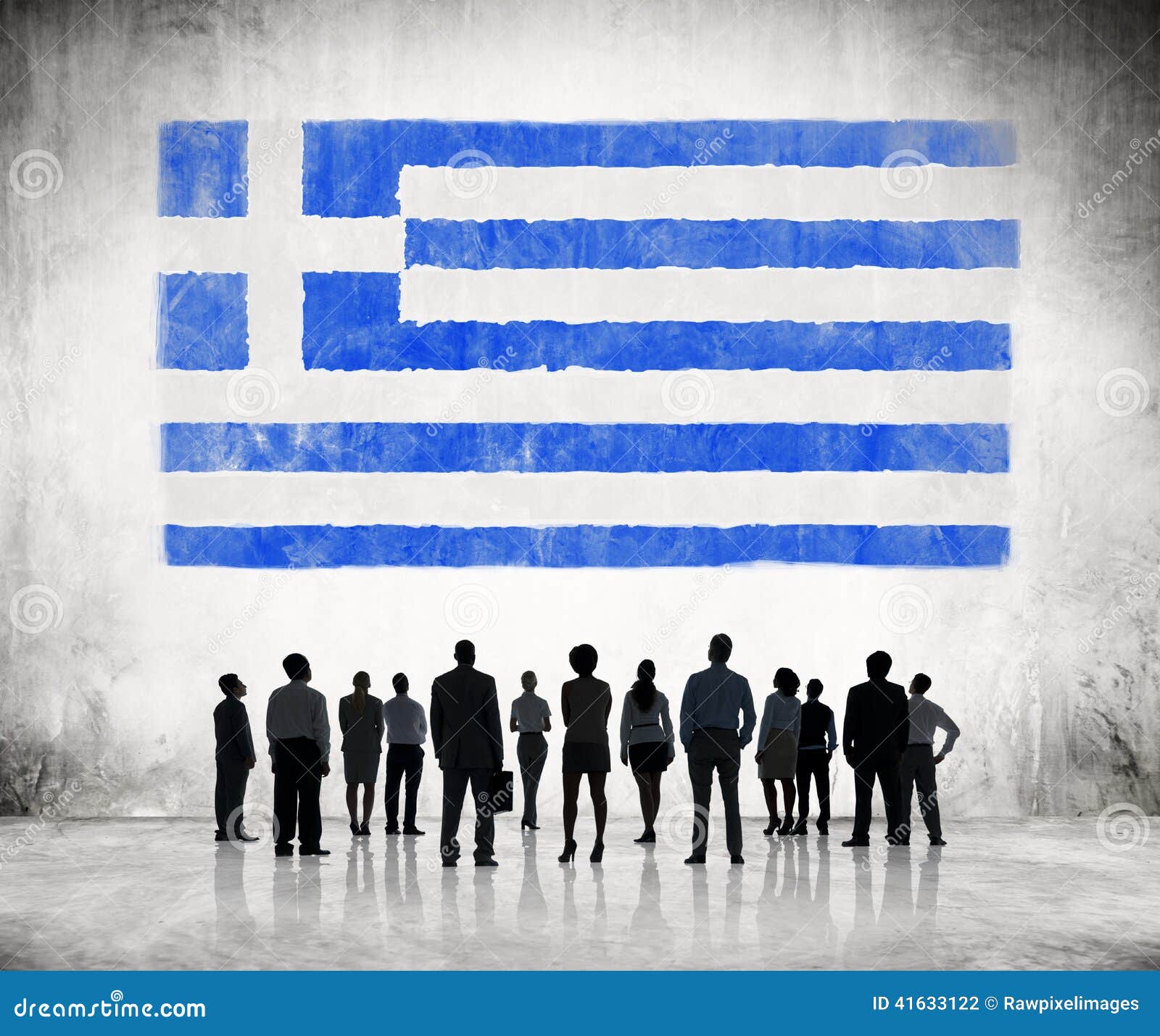 Silhouettes of Business People Looking at the Greek Flag Stock Photo ...