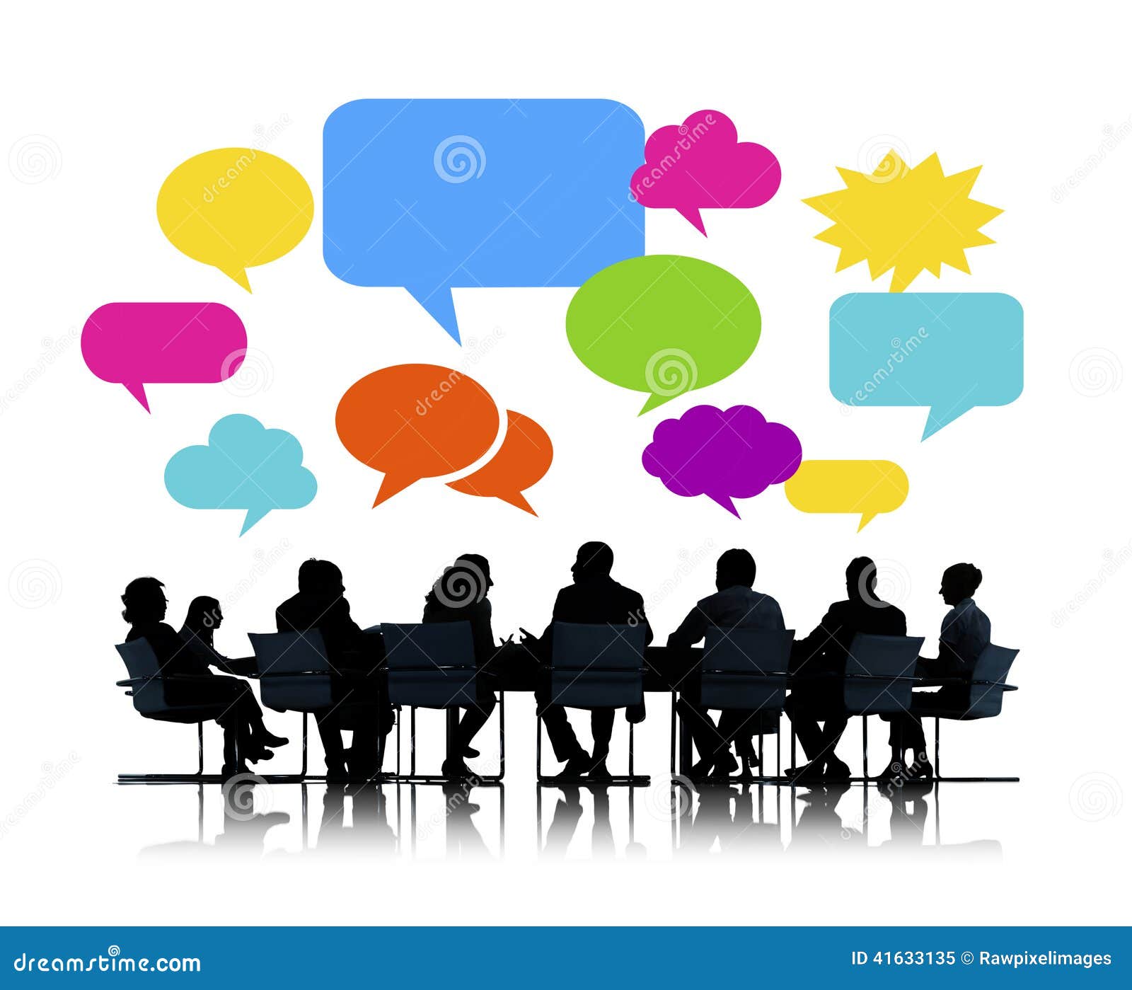Silhouettes of Business People Meeting with Speech Bubbles Stock Image ...