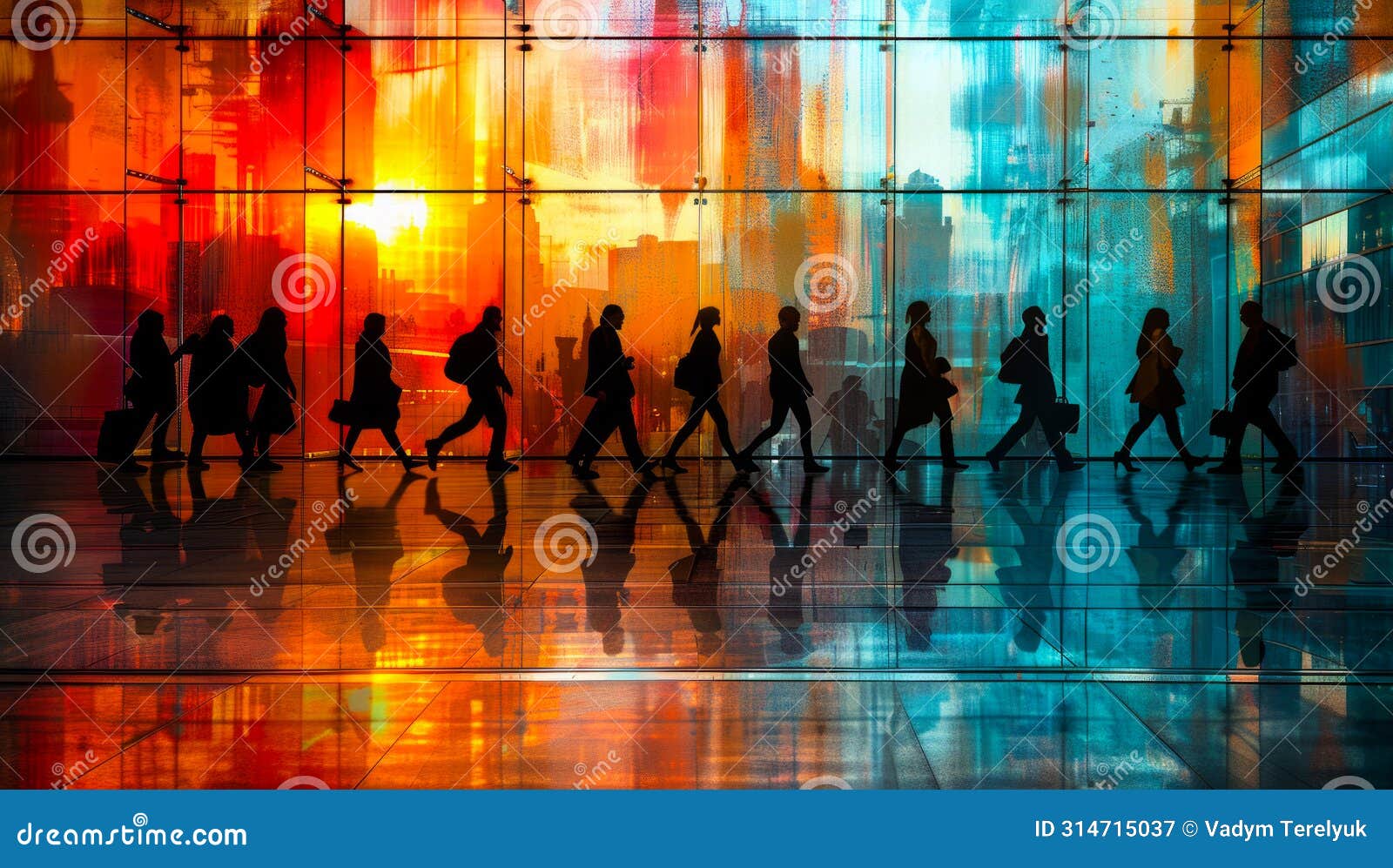Silhouettes of Business People Rushing in the Lobby Stock Image - Image ...