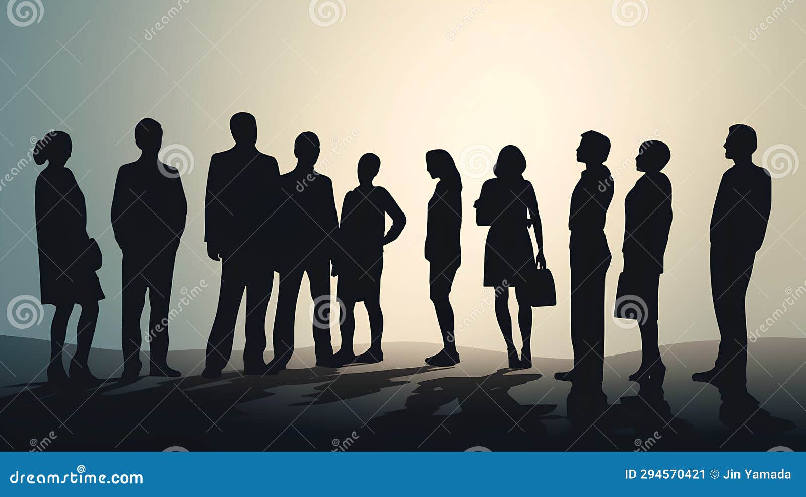 Silhouettes of Business People Standing in Line. Vector Illustration ...