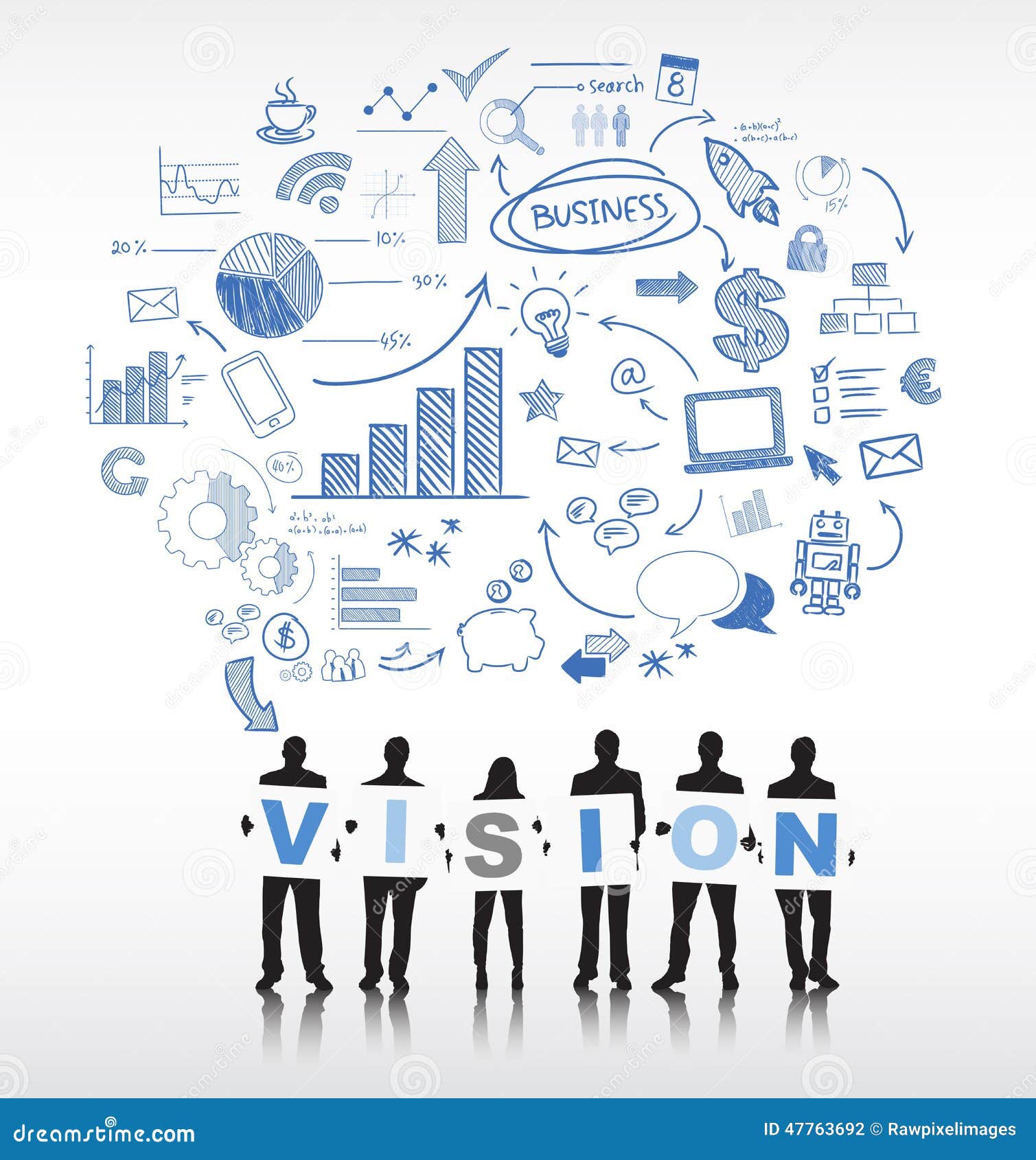 Silhouettes of Business People and Vision Concept Stock Illustration ...