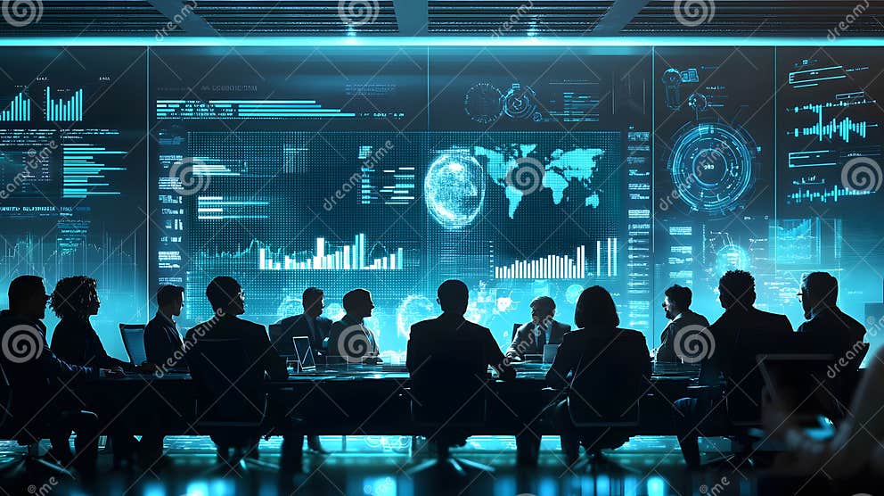 Silhouettes of Business Professionals Engaged in a Dynamic High-tech ...