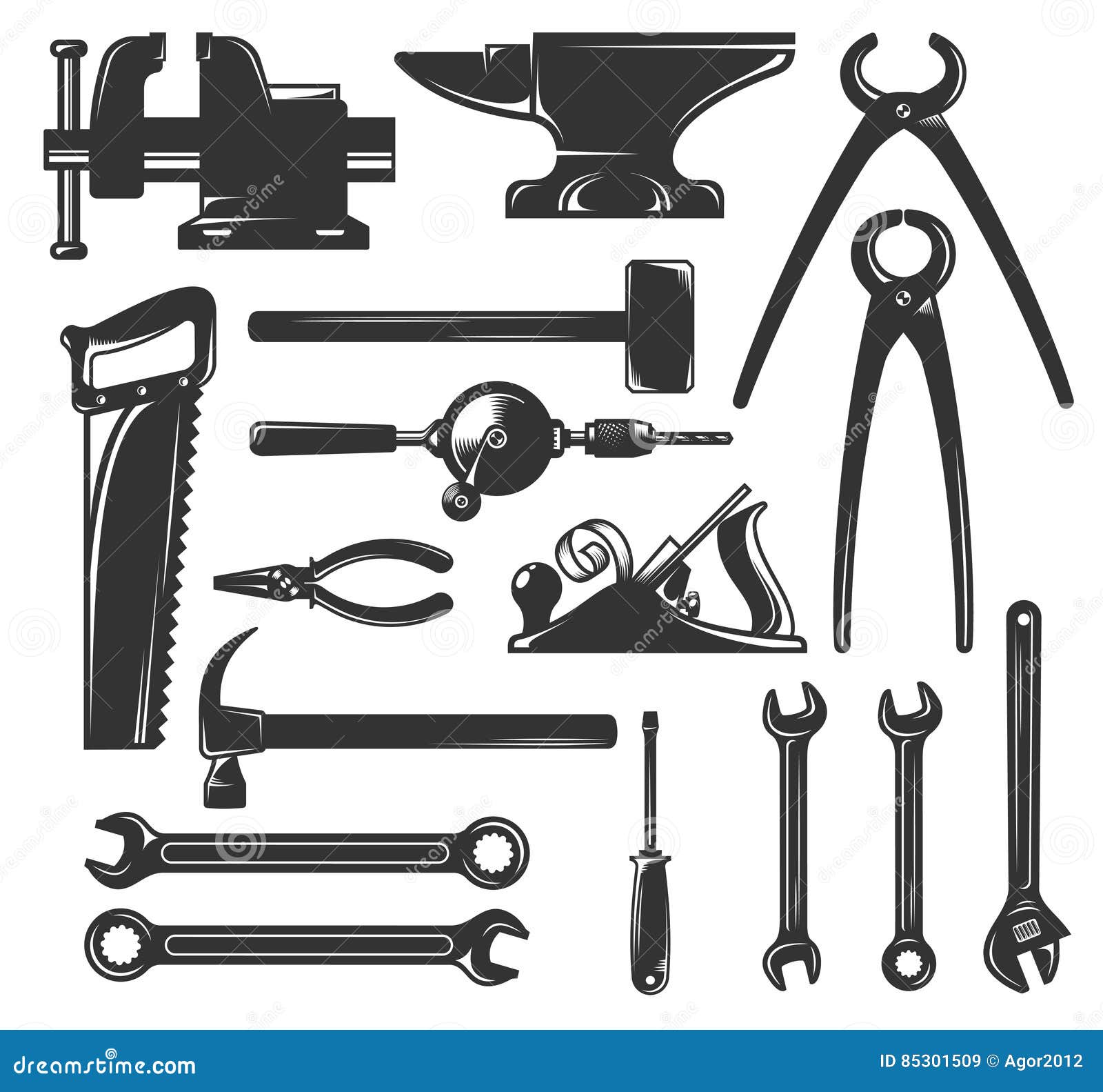 Silhouettes Common Workers Hand Tools Stock Vector - Illustration of ...