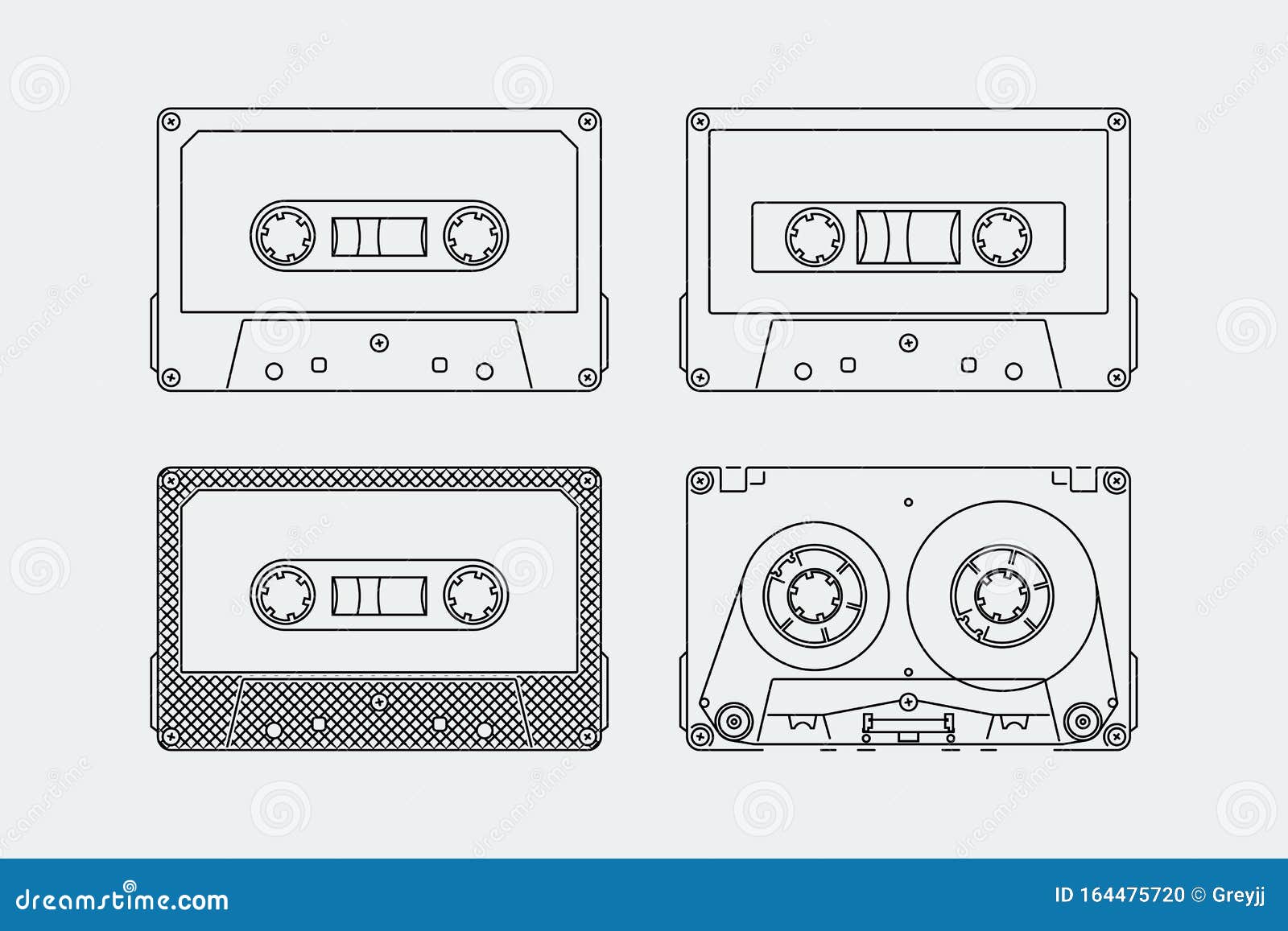Silhouettes Of Compact Cassettes Or Tapes In Thin Line Style Vector ...