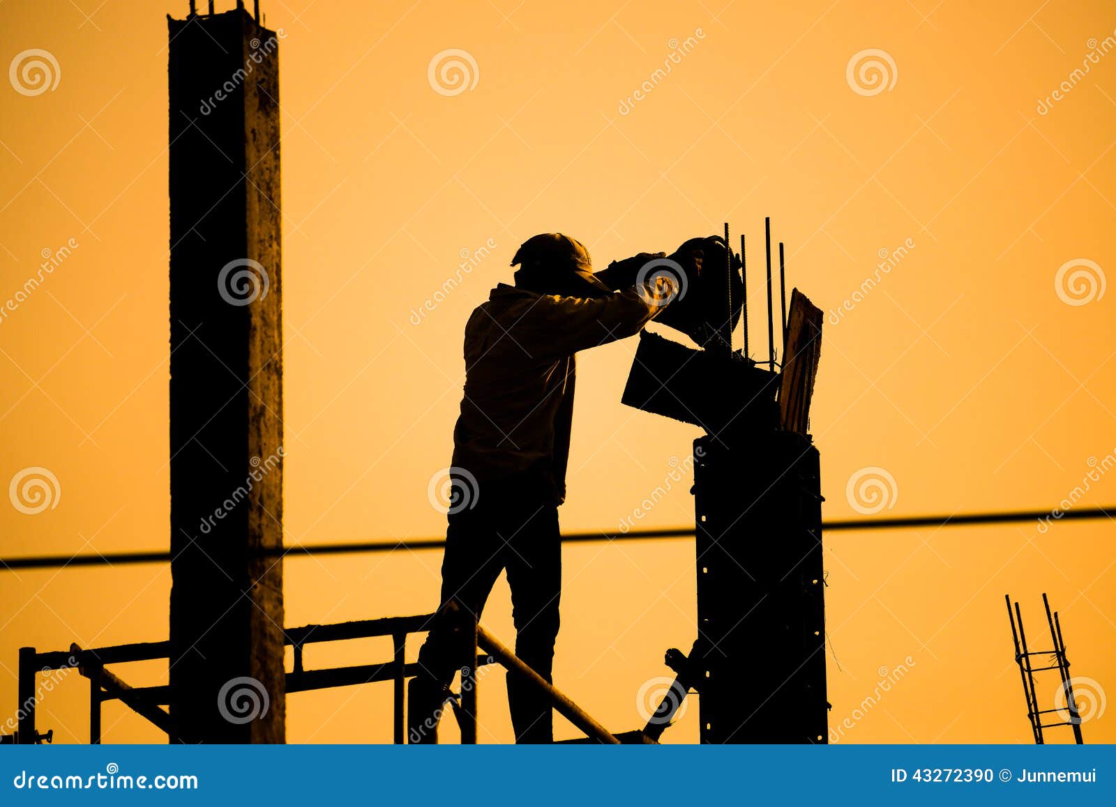 Silhouettes Construction Workers Stock Photo - Image of structure ...
