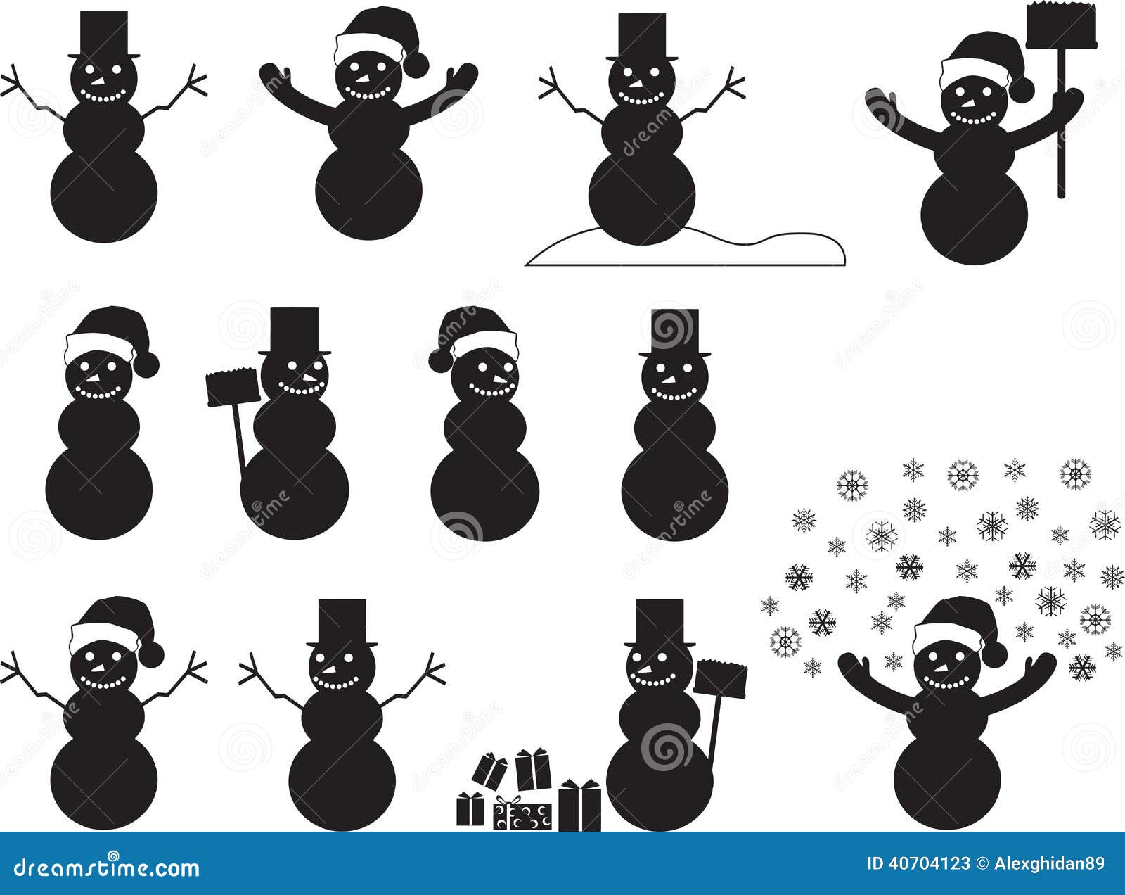 Silhouettes De Bonhomme De Neige Illustration de Vecteur - Illustration ...