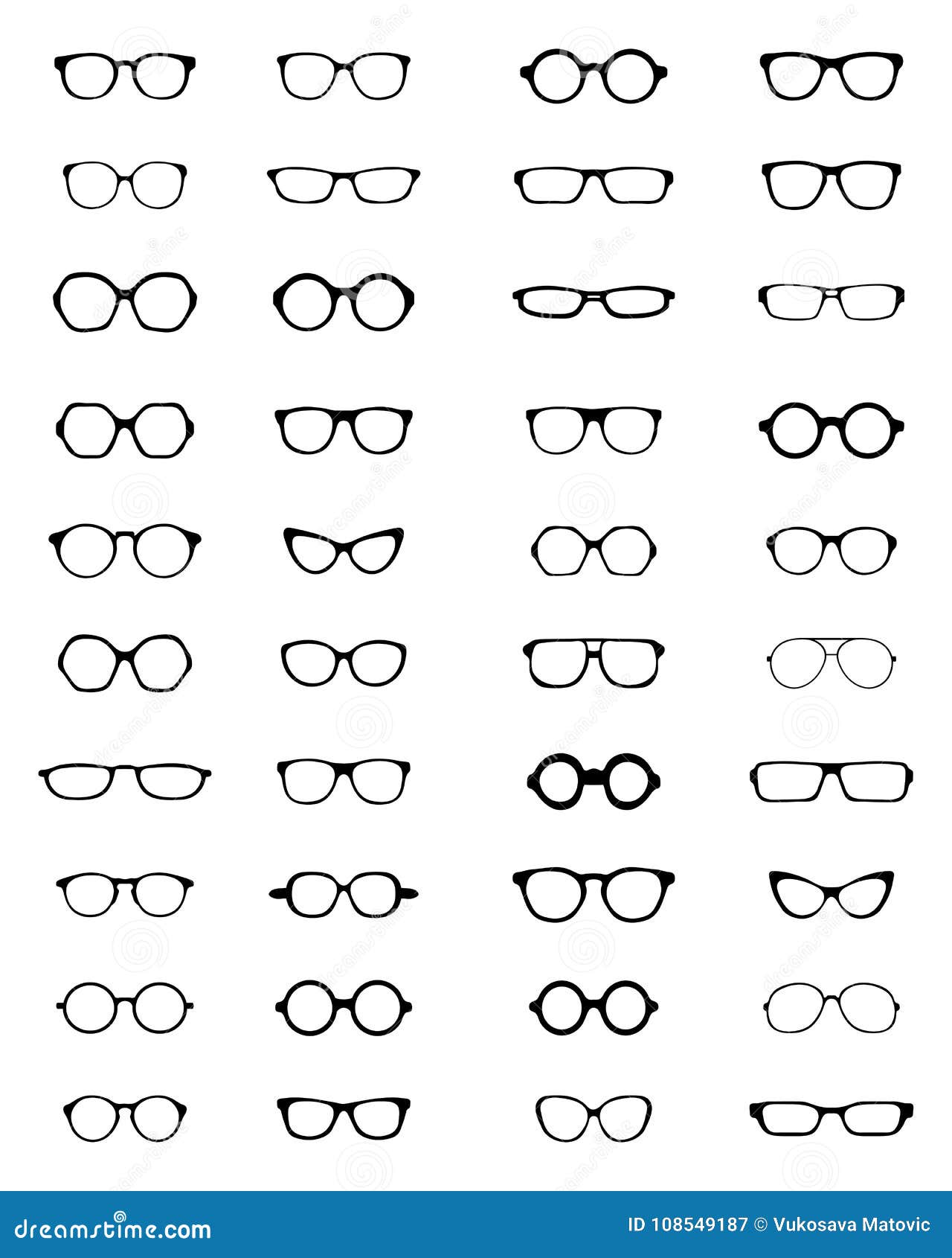 Silhouettes of Different Eyeglasses Stock Illustration - Illustration ...