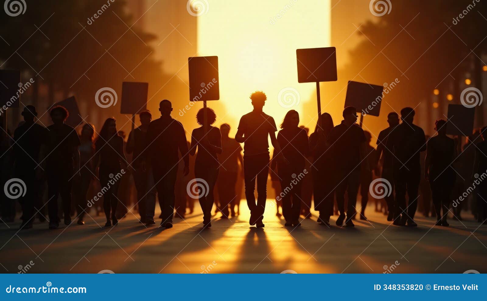 A Diverse Group of People Walking in Unity, Holding Signs and Banners ...
