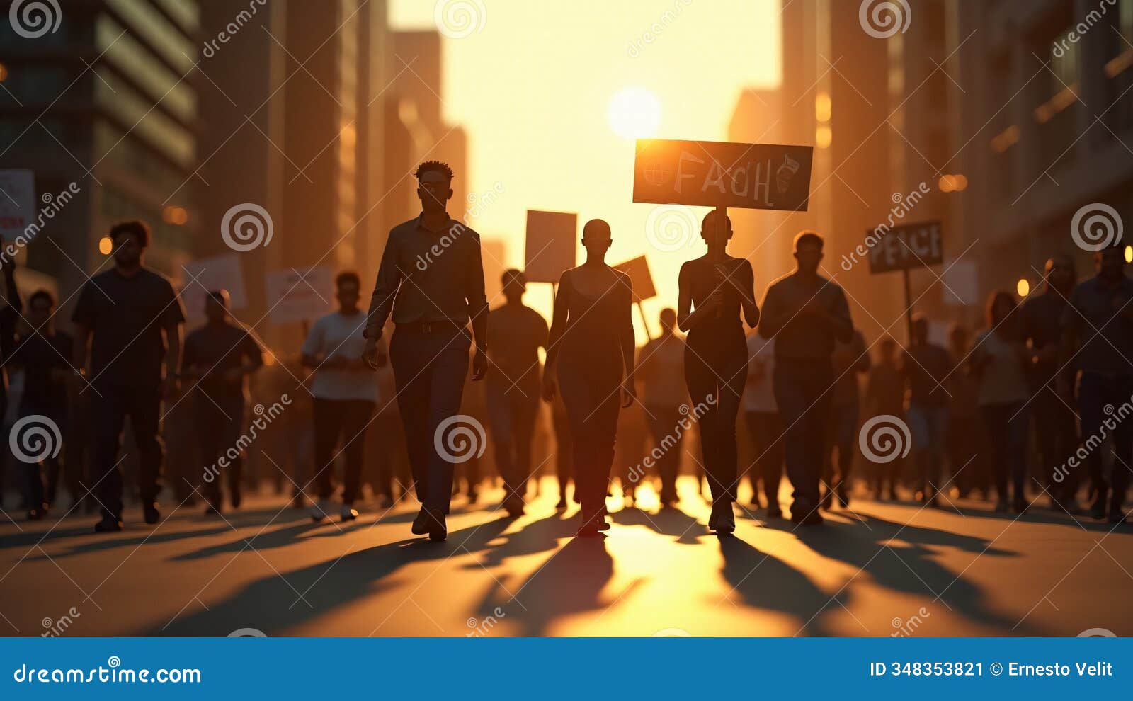 A Diverse Group of People Walking in Unity, Holding Signs and Banners ...