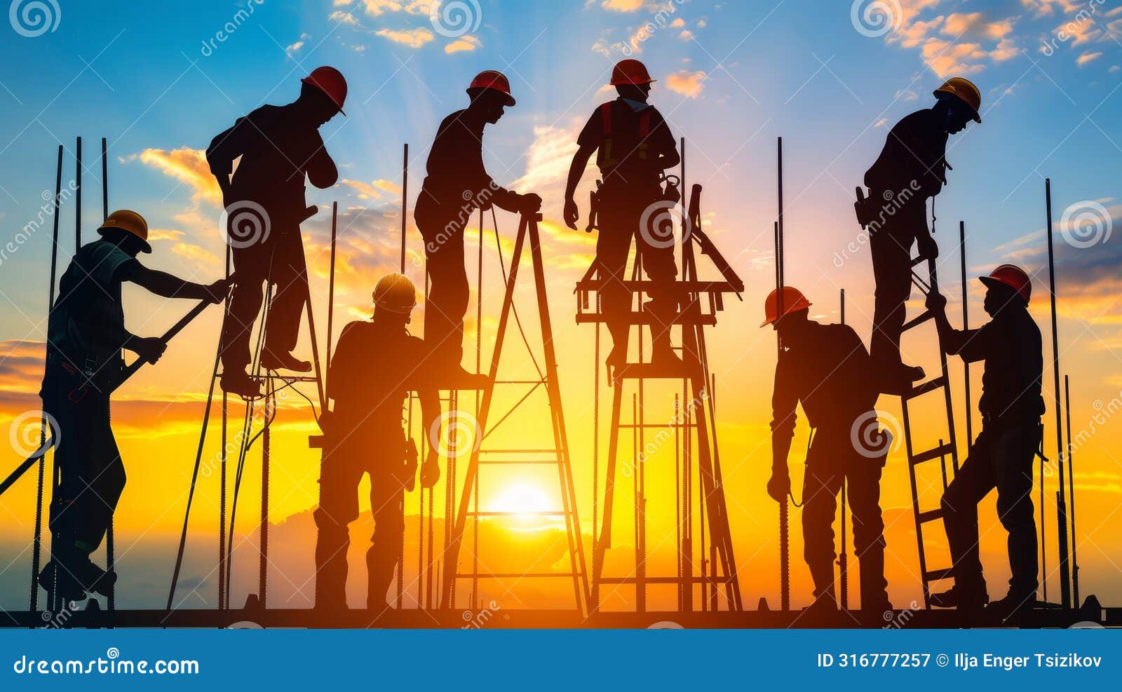 Silhouettes of Electrical Engineers and Workers on High Voltage Towers ...