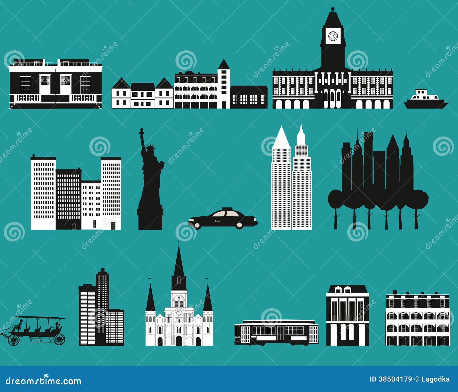 Silhouettes Of Famous Cities. Cartoon Vector | CartoonDealer.com #38504179