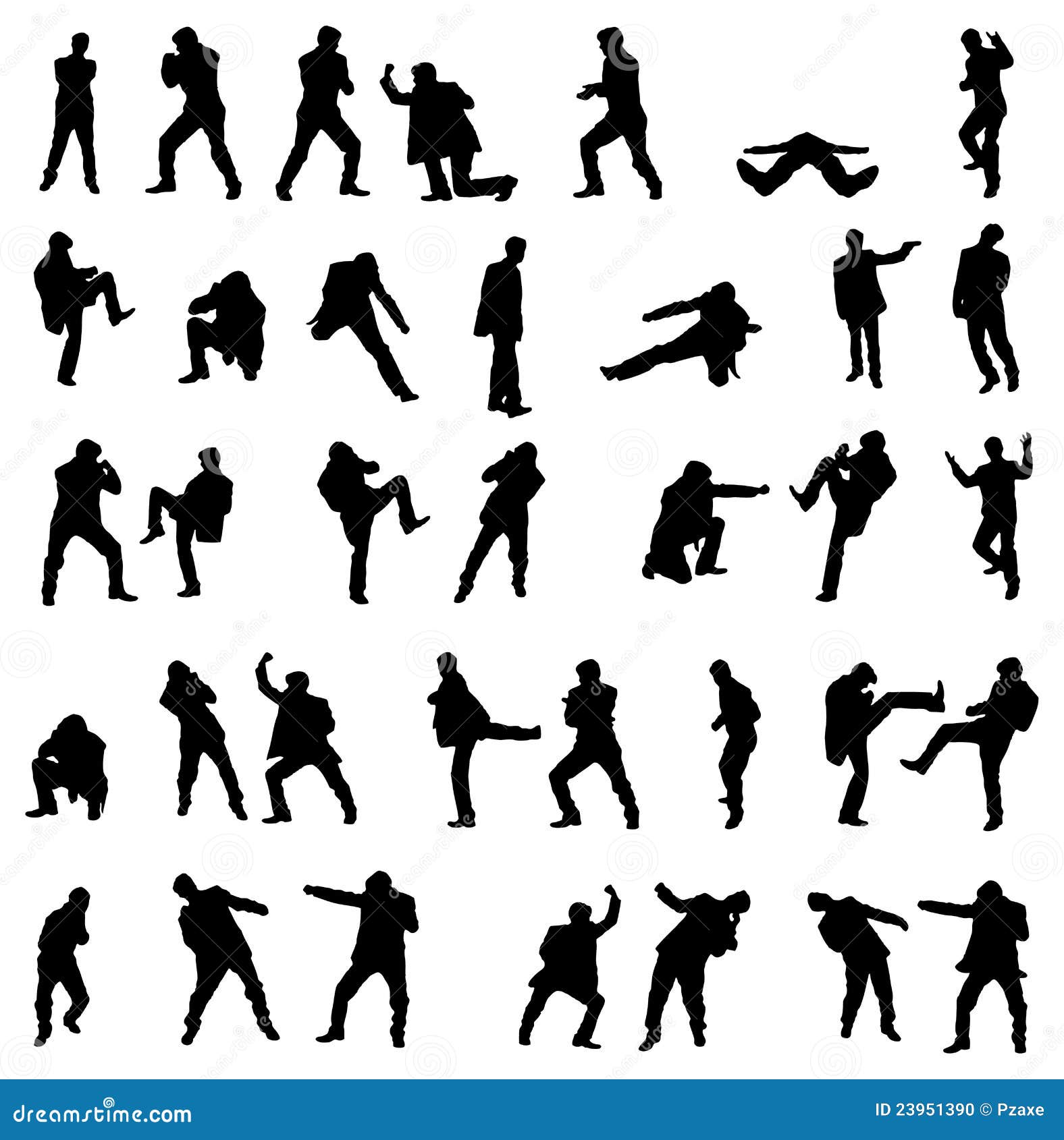Silhouettes of the Fighting Men - Vector Set. Stock Vector ...