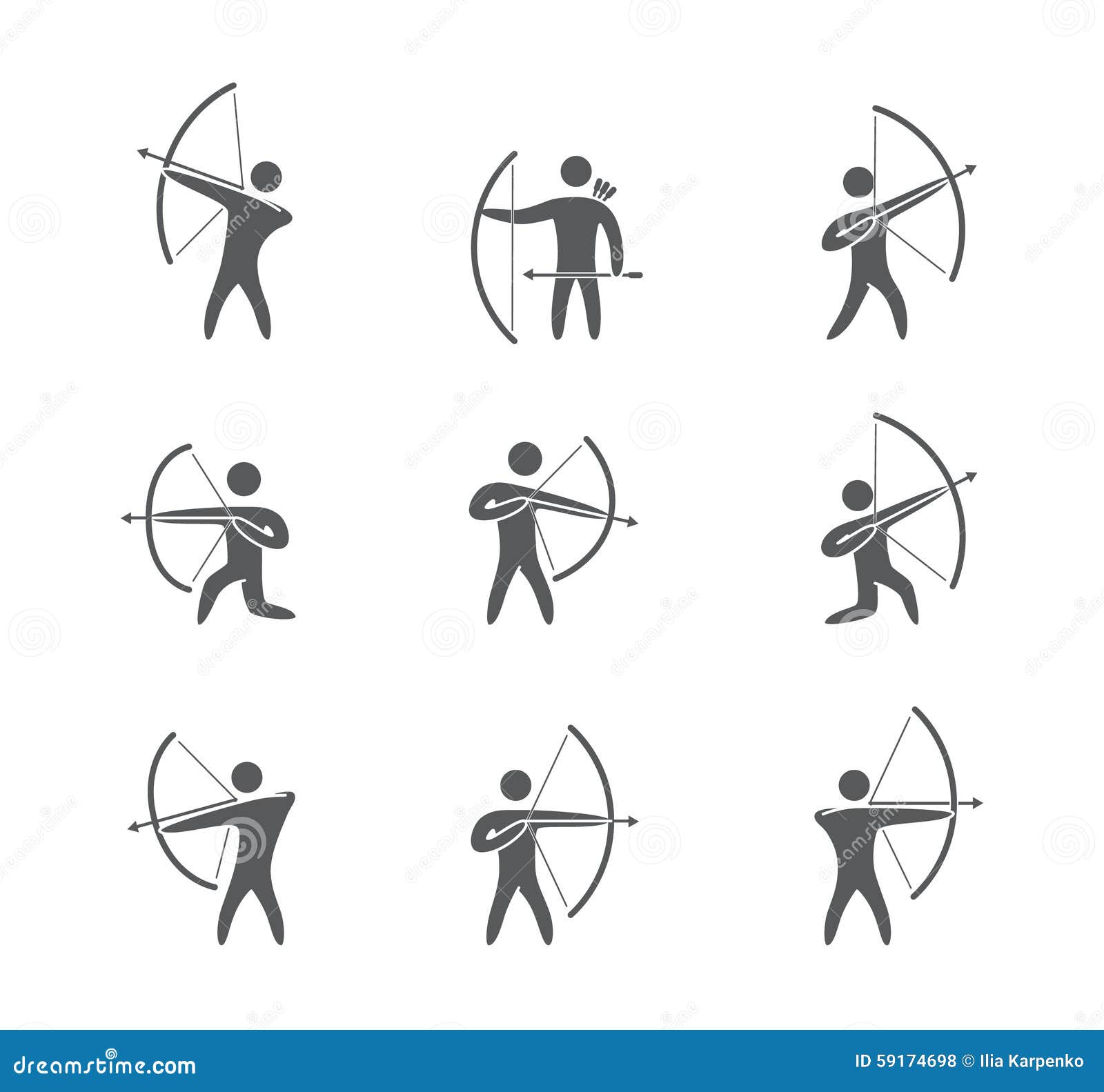 Silhouettes of Figures Archer Icons Vector Set Stock Vector ...