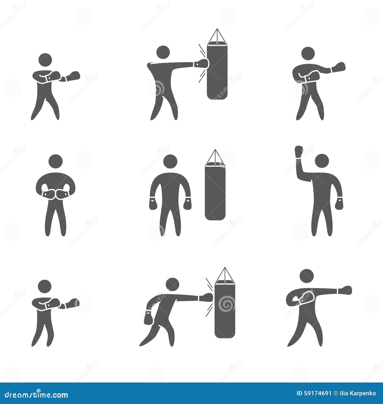 Silhouettes of Figures Boxer Icons. Boxing Symbols Stock Vector ...