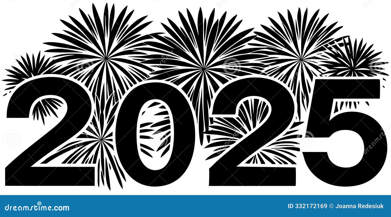 Silhouettes of Fireworks Explode Above Bold Numbers Forming "2025 Stock ...