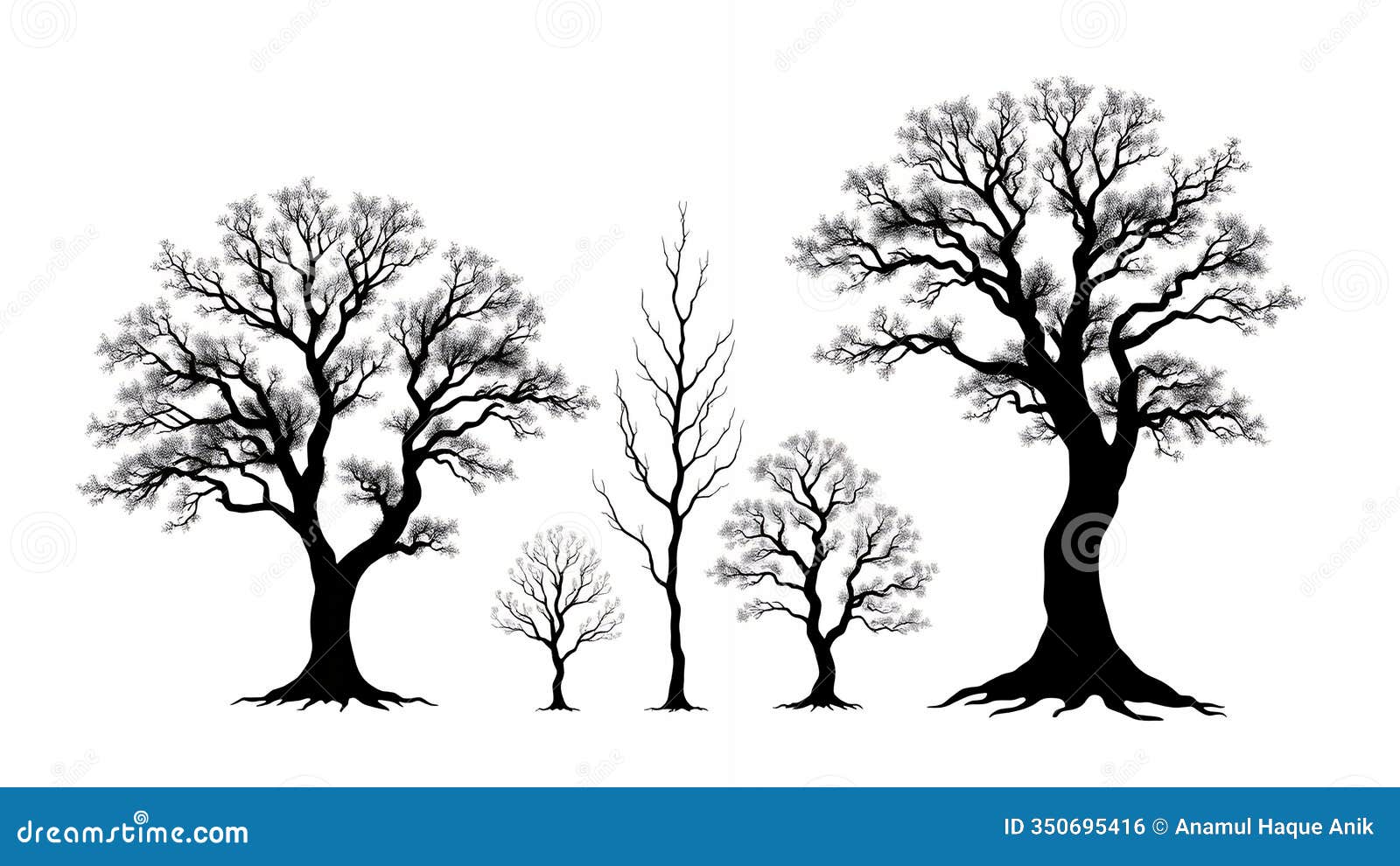 Silhouettes of Five Trees Against a White Background Stock Illustration ...